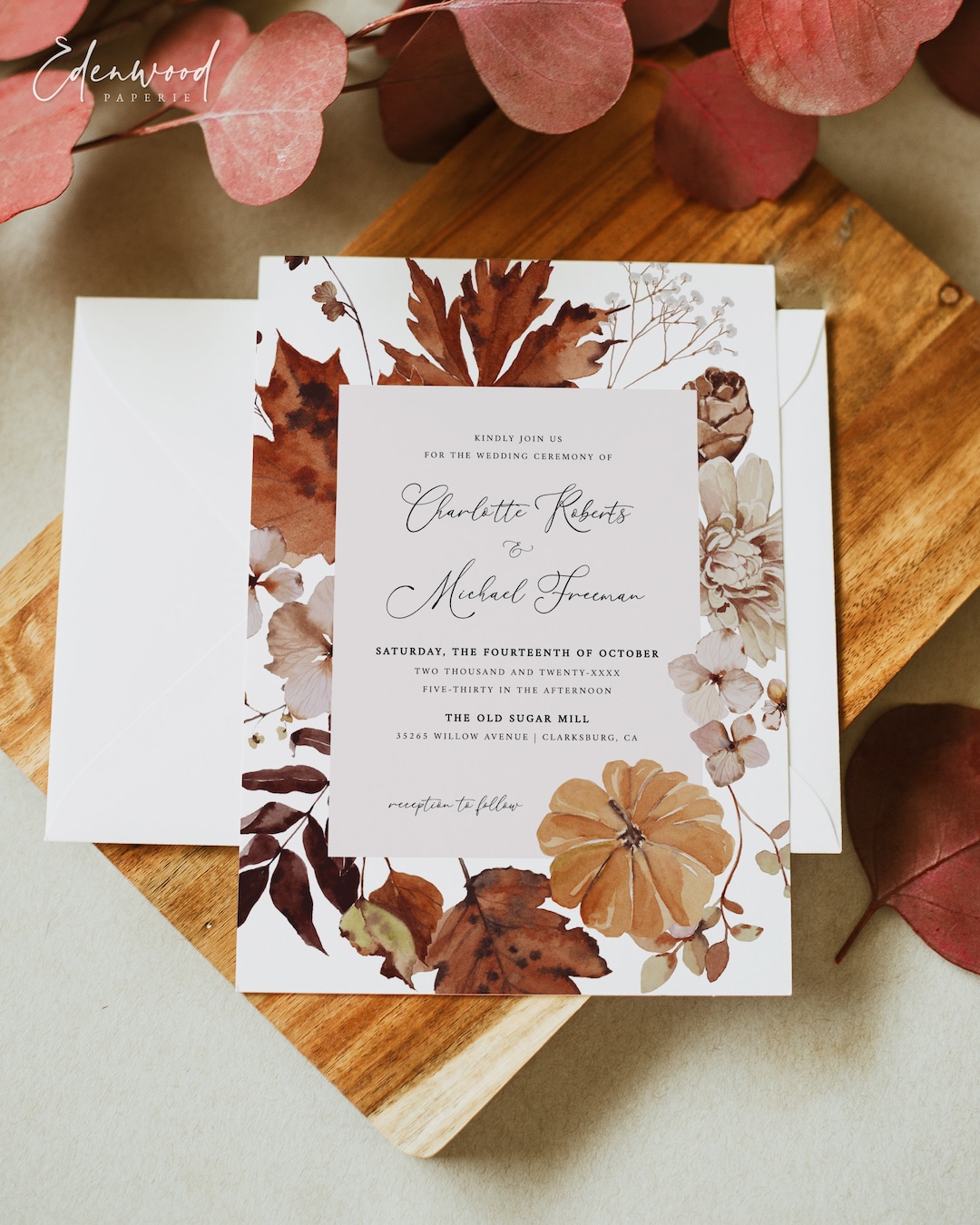 Fall Wedding Invitation Template, Autumn Wedding Invitation, Printable ...