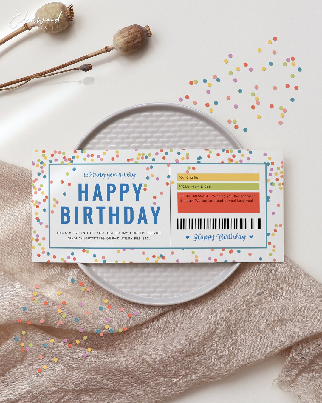 Birthday Coupon Template, Printable Birthday Gift Certificate, Editable ...