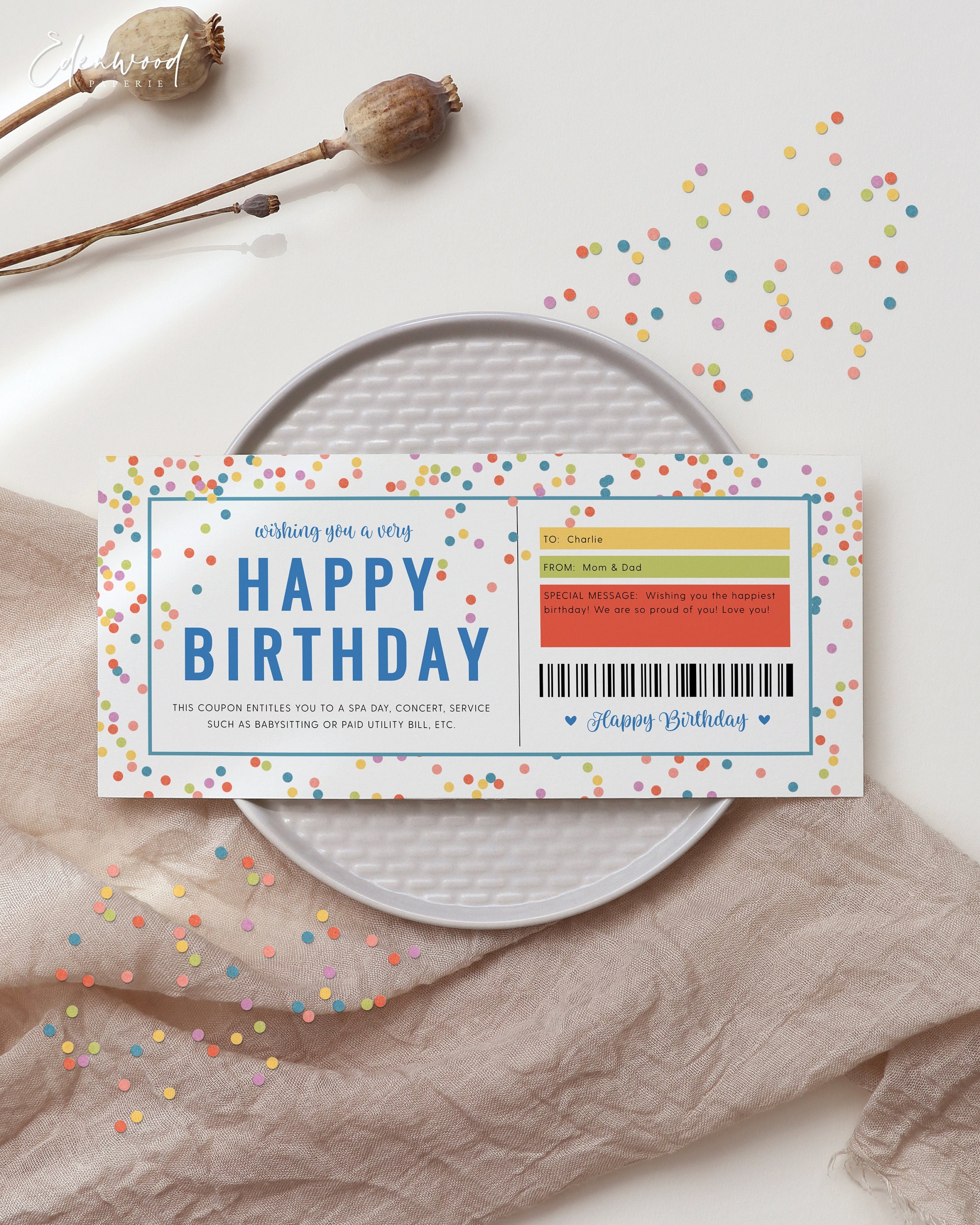 Birthday Coupon Template Printable Birthday Gift Certificate - Etsy