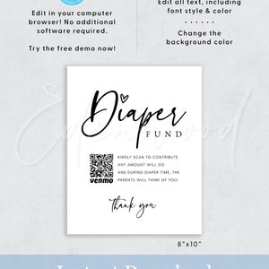 Printable Diaper Fund Sign, Baby Shower Diaper Fund Sign Template, QR ...