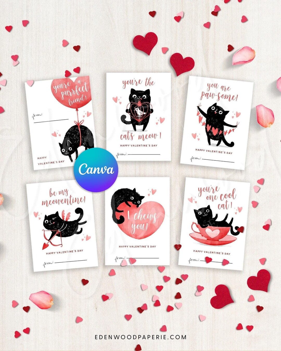 EDITABLE Cat Valentine's Day Cards, Classroom Valentine's Day Cards for ...