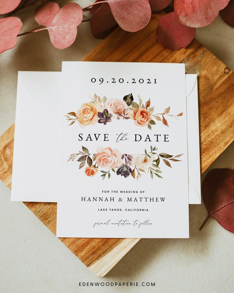 Fall Wedding Save the Date Invitation Template Floral Autumn - Etsy