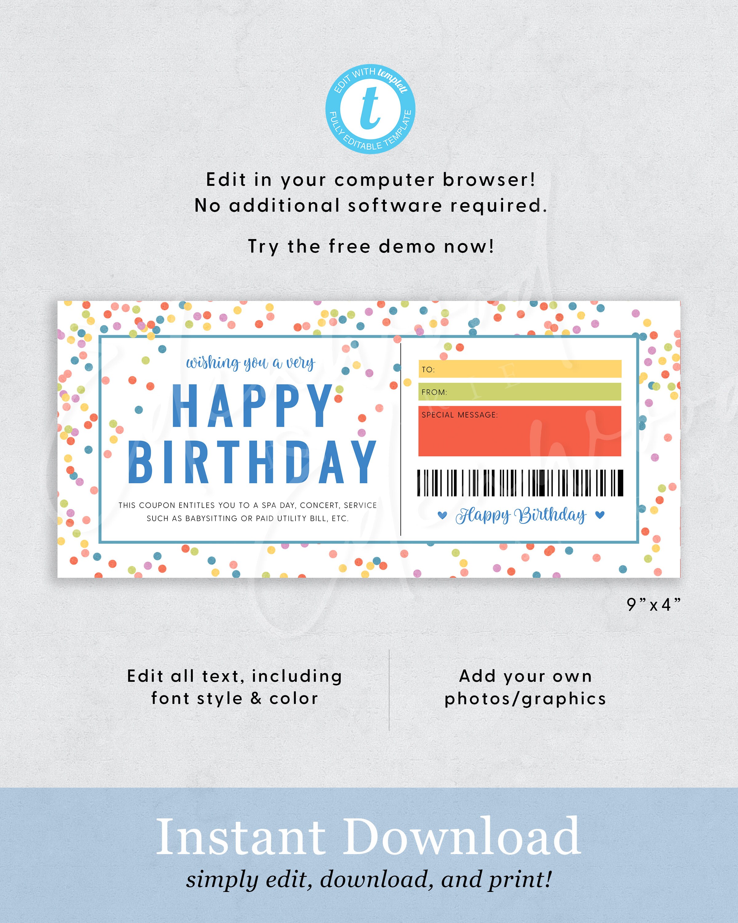Birthday Coupon Template Printable Birthday Gift Certificate - Etsy