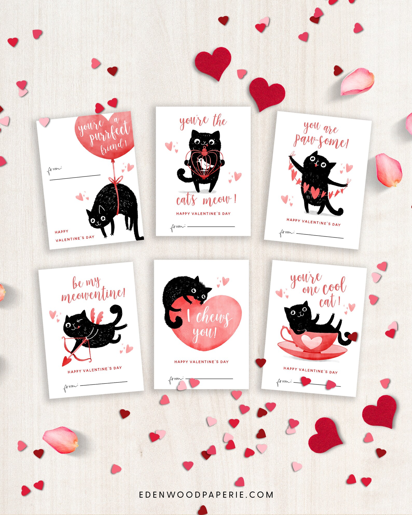 Printable Cat Valentine's Day Cards Classroom | Etsy