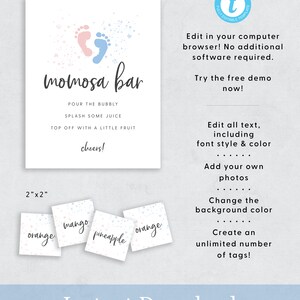 Gender Reveal Momosa Bar Sign & Juice Tags, Printable Momosa Sign ...