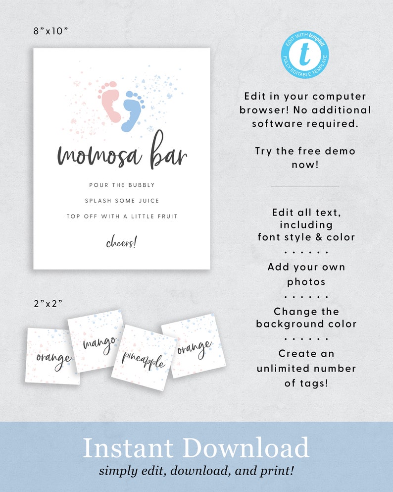Gender Reveal Momosa Bar Sign & Juice Tags Printable Momosa - Etsy
