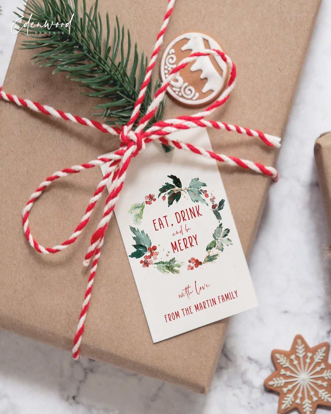 Merry Christmas Gift Tag, Holiday Party Favor Tag, Printable Christmas ...