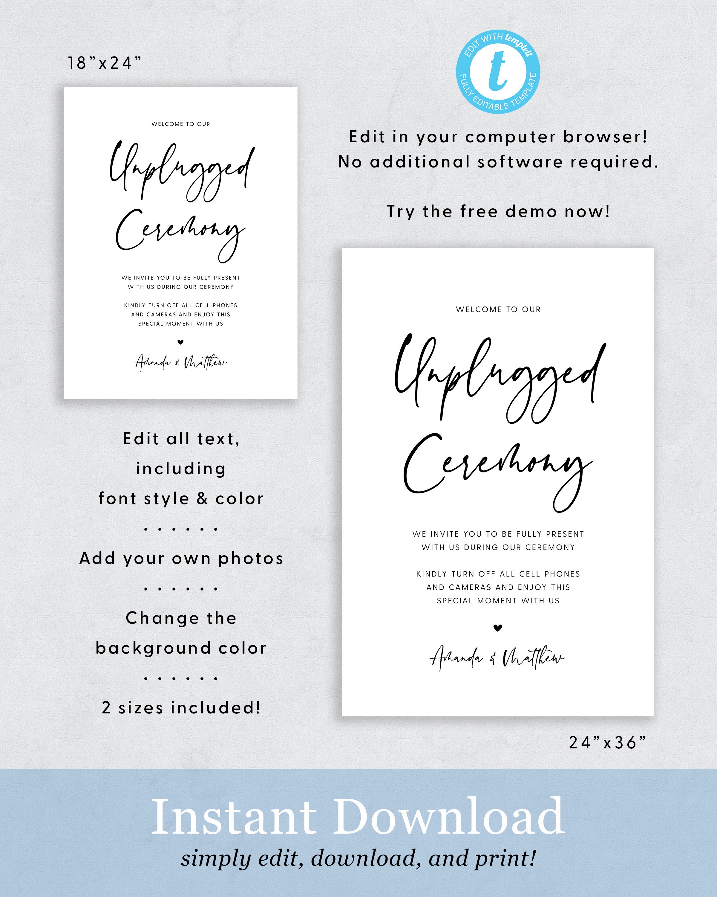 Unplugged Ceremony Sign Printable Unplugged Ceremony Sign - Etsy