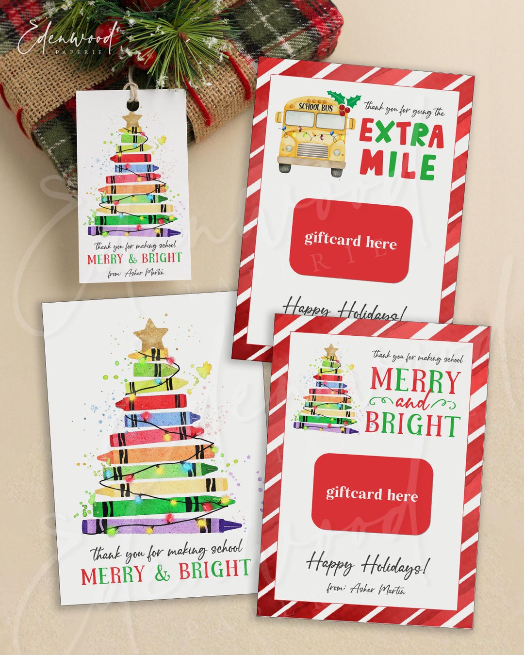 Christmas Teacher Appreciation Gift Bundle, Printable Teacher Christmas ...