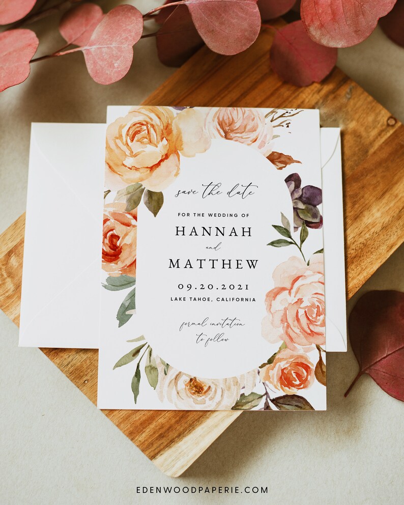 Fall Wedding Save the Date Invitation Template Floral Autumn - Etsy