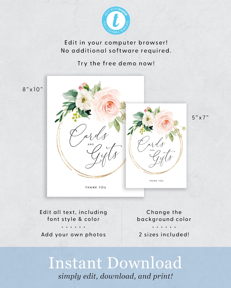 Blush Pink Wedding Gifts Table Sign 5x7 & 8x10 - Etsy
