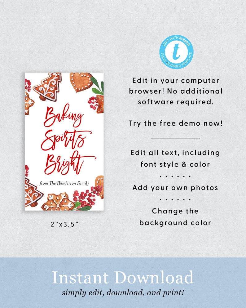Christmas Cookie Gift Tag Printable Baking Spirits Bright - Etsy