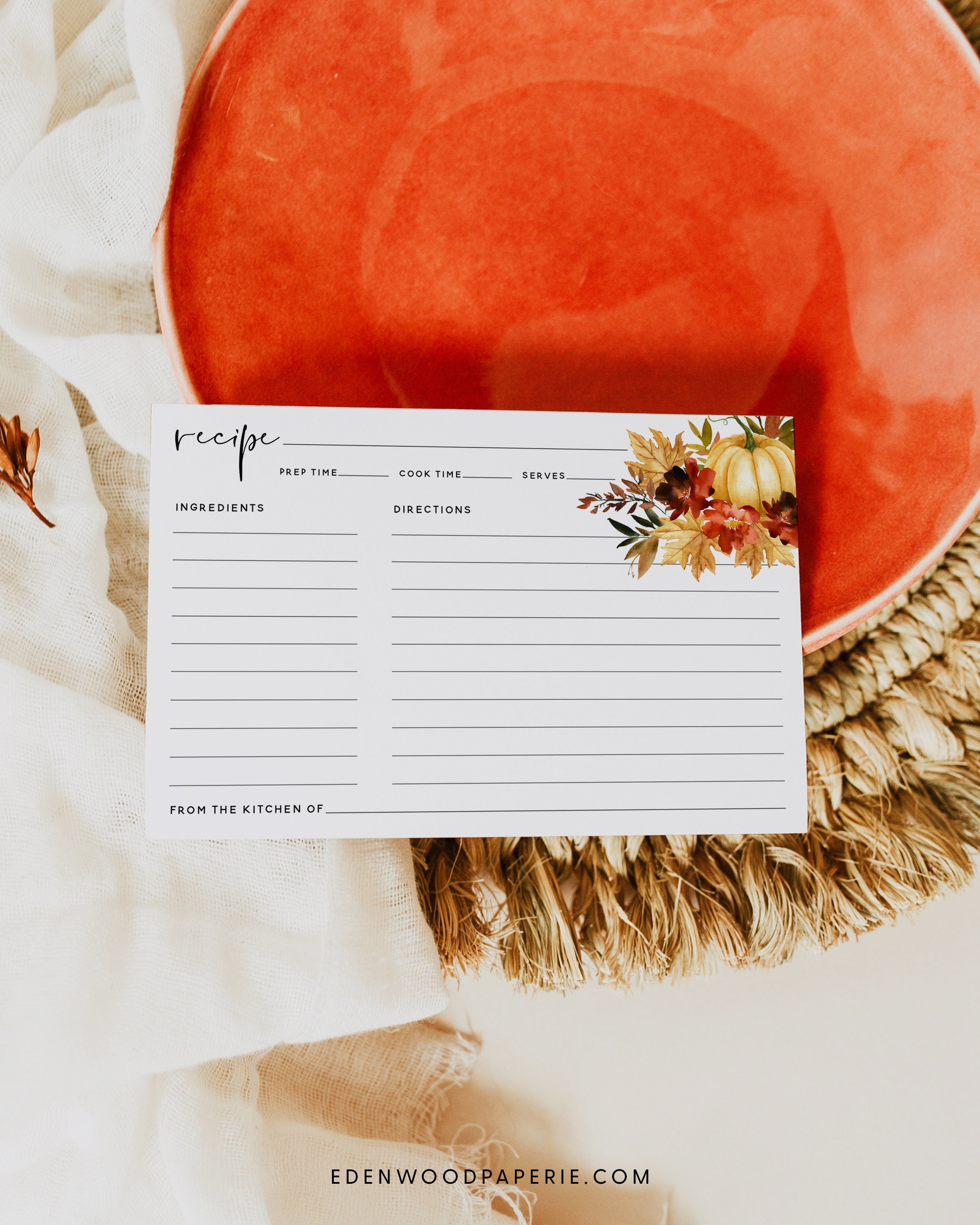 Fall Pumpkin Recipe Card Thanksgiving Recipe Card Template | Etsy