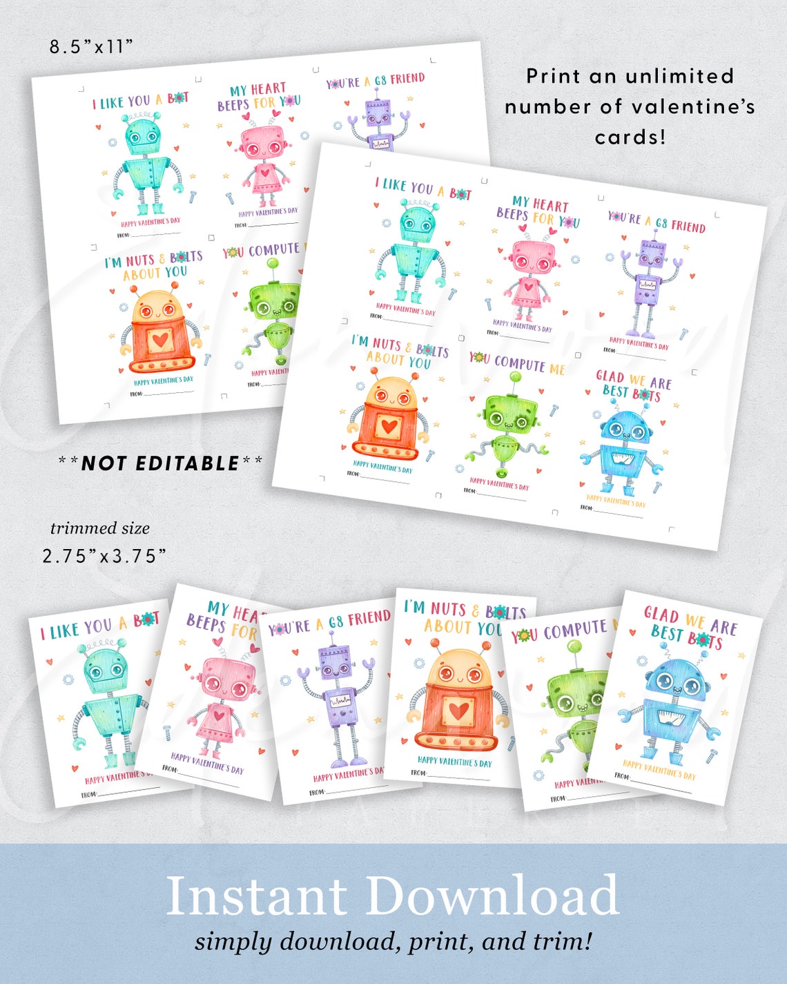 Printable Robot Valentine's Day Cards, Classroom Valentine's Day Cards ...