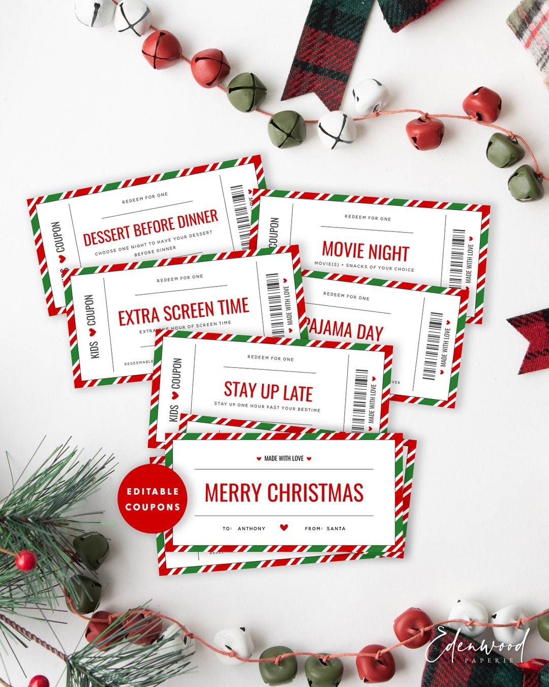 Christmas Coupon Book for Kids, Editable Christmas Gift Coupons for ...