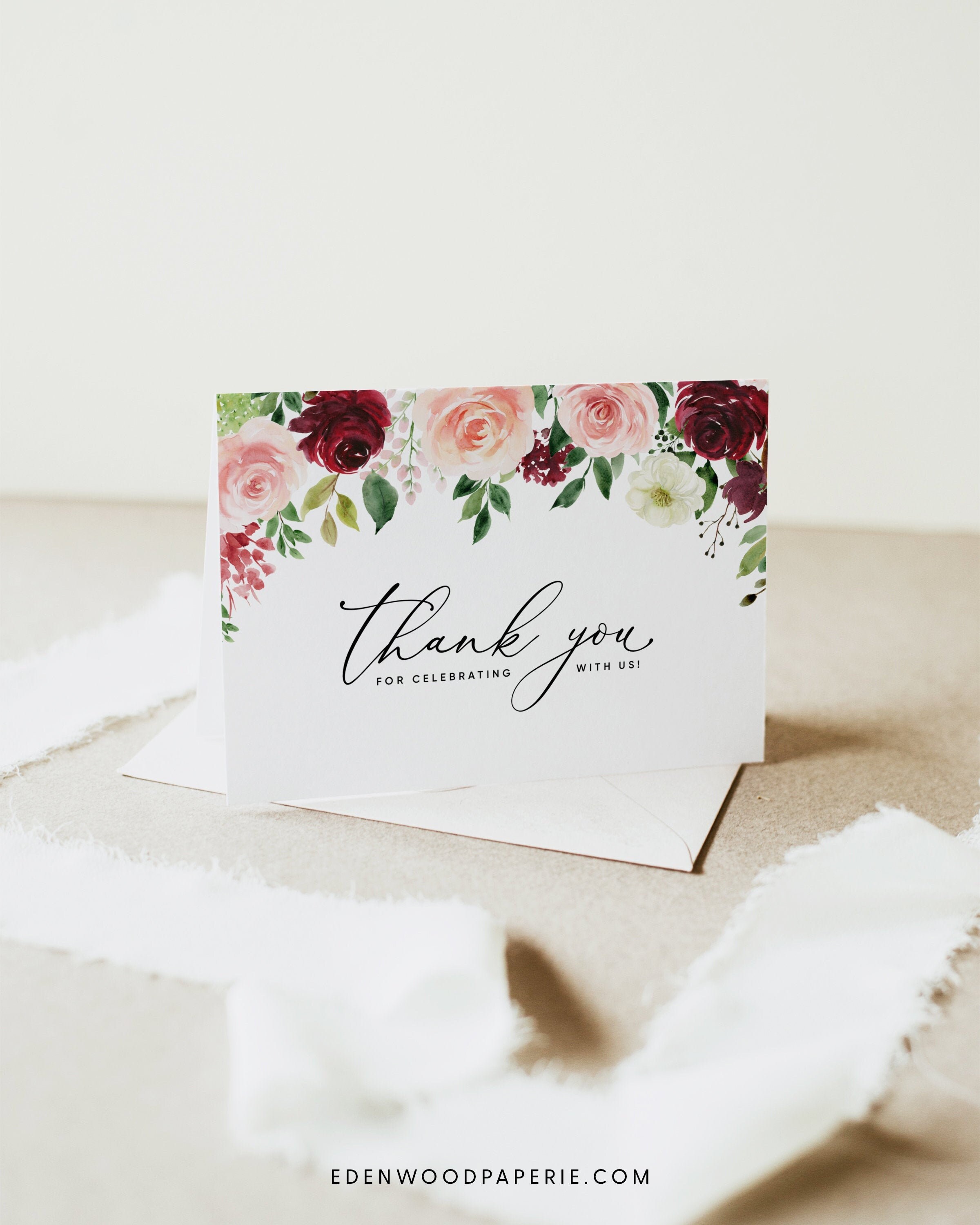 Folded Thank You Note Card Template Floral Wedding Thank You | Etsy Canada