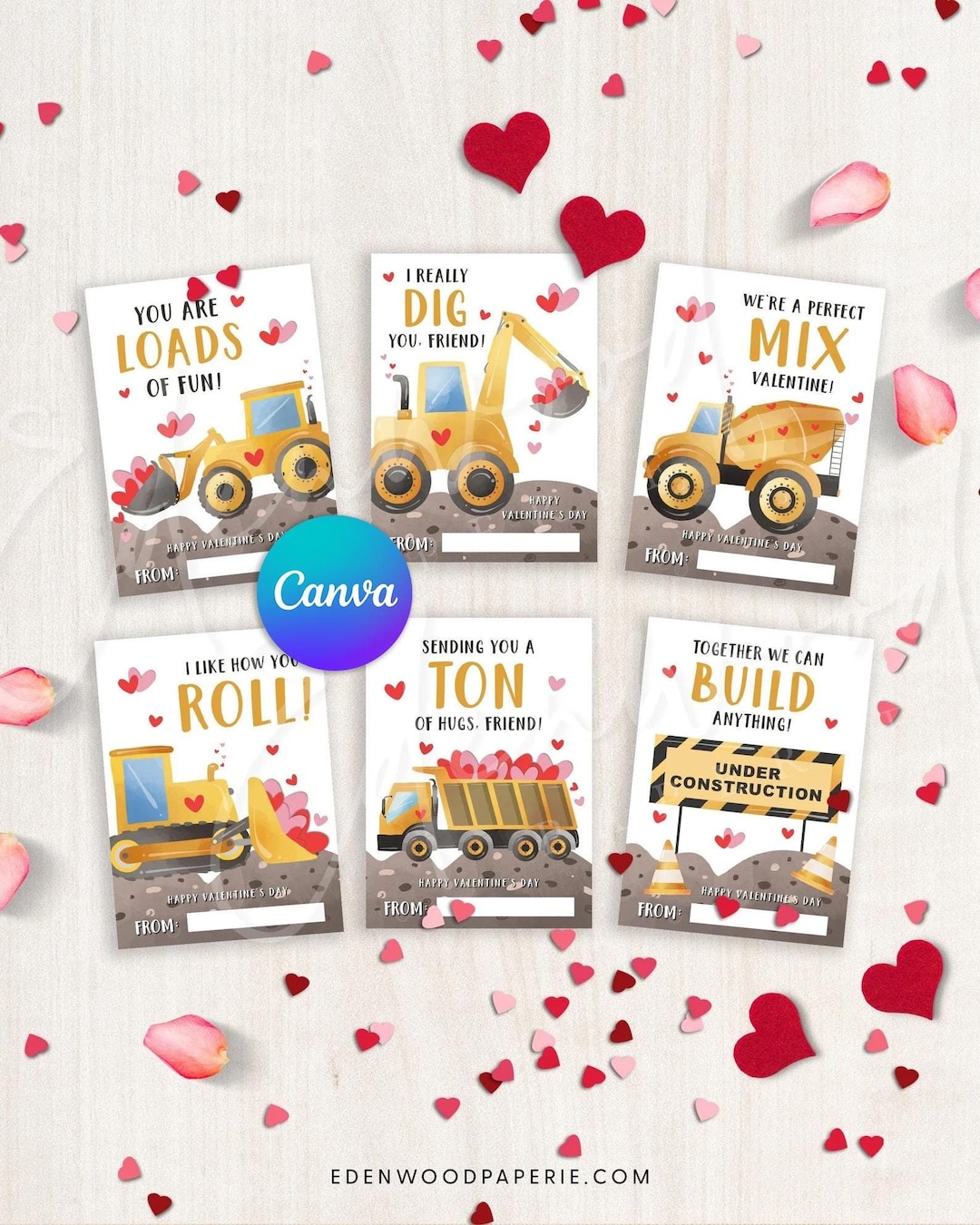 EDITABLE Construction Valentine's Day Cards, Classroom Valentine's Day ...