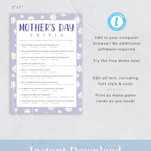 Mother's Day Trivia Game, Printable Mother's Day Activities, Mother's ...