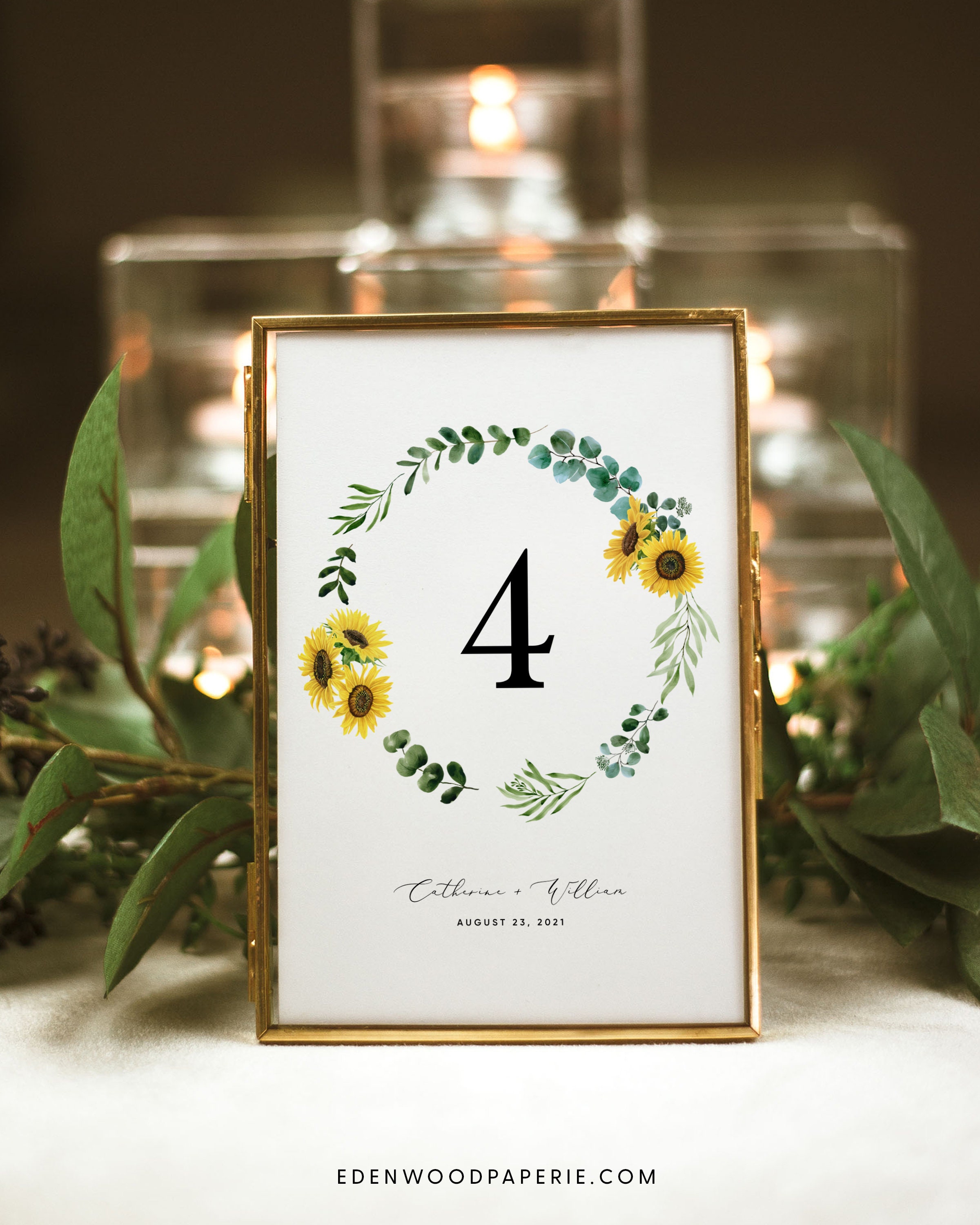 Sunflower Wedding Table Numbers Template Eucalyptus Wedding | Etsy