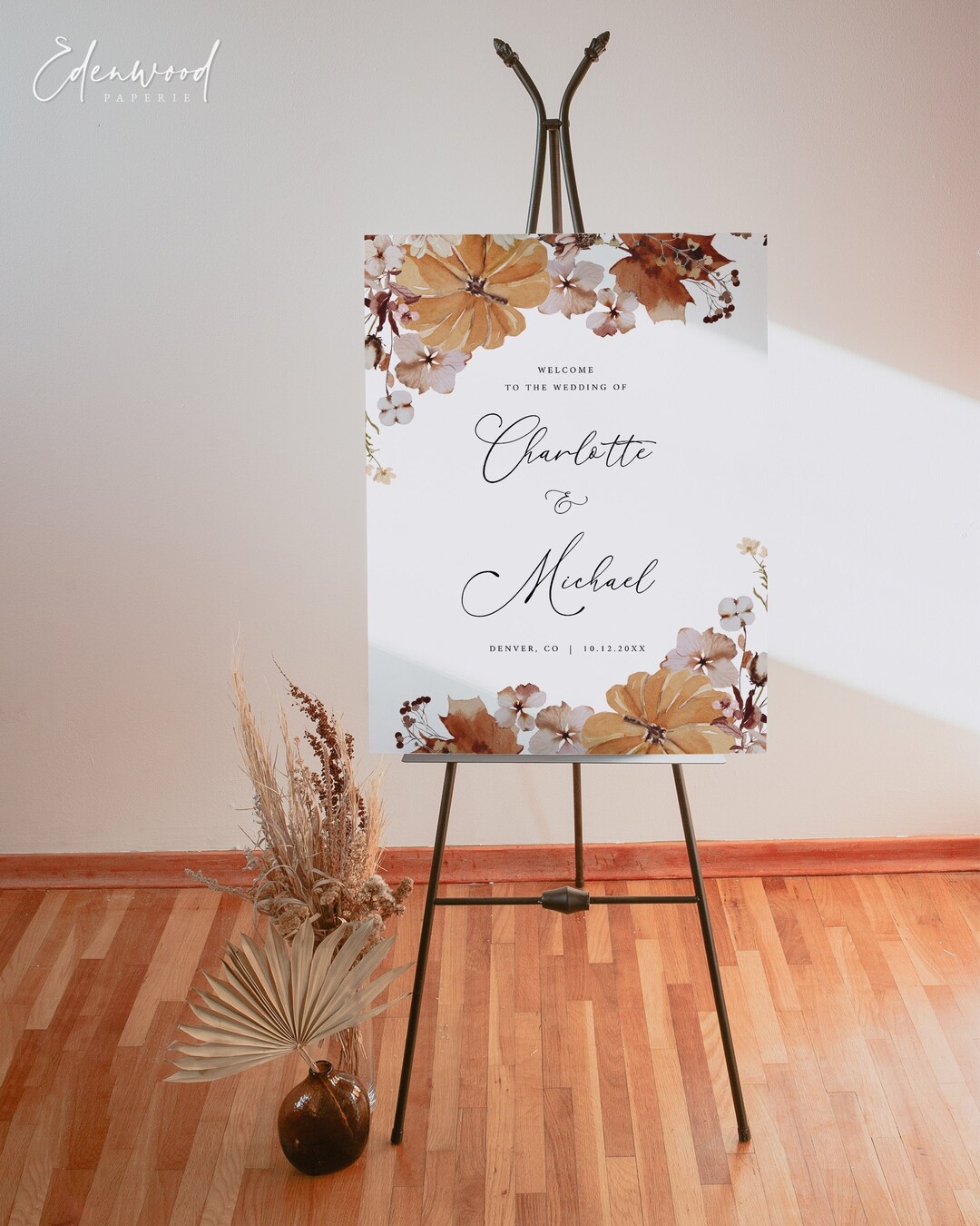 Rustic Fall Wedding Welcome Sign Template (18x24" & 24x36"), Autumn ...