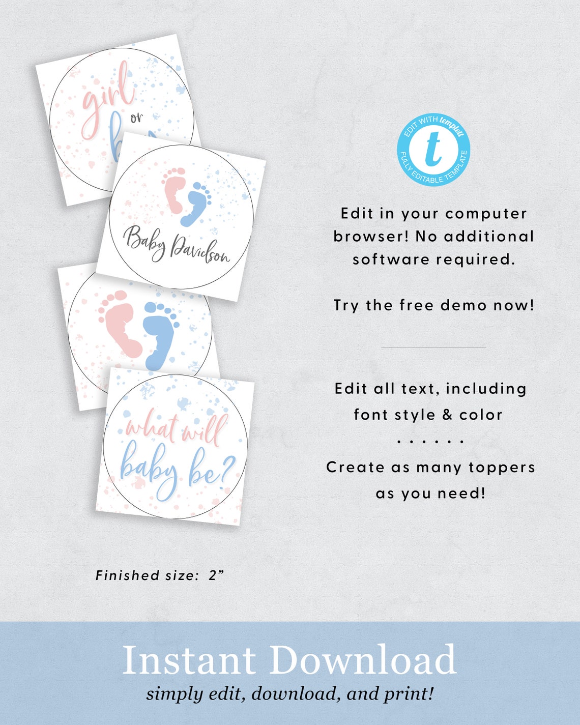 Gender Reveal Cupcake Toppers Template Printable Gender | Etsy