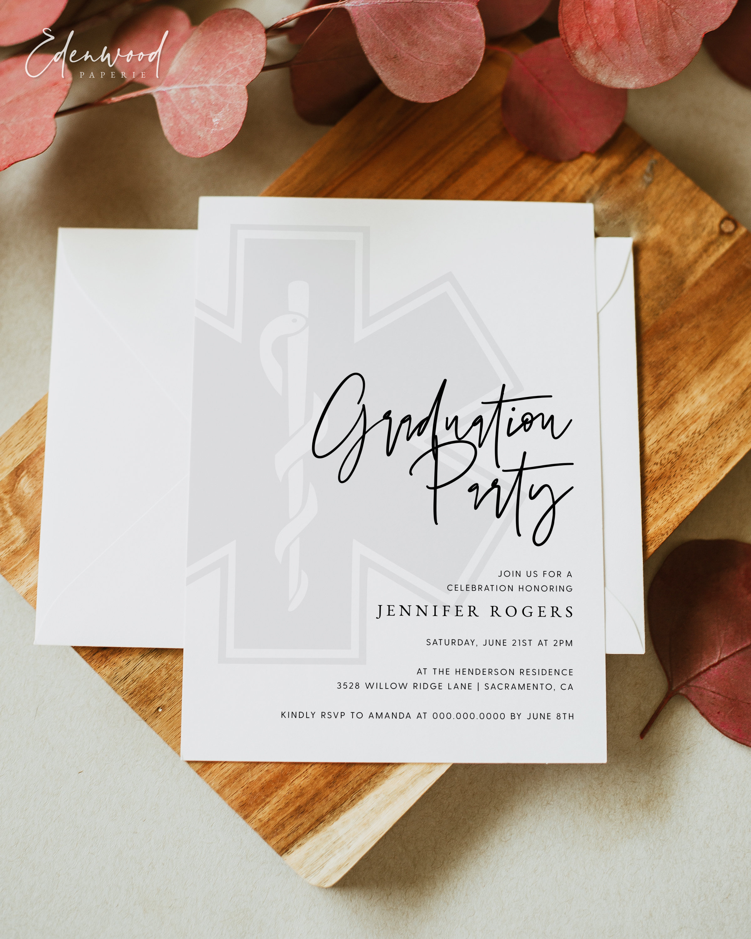 EMS Paramedic Graduation Invitation Template, Printable Graduation ...