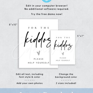 For the Kiddos Sign, Wedding Kids Table Sign Template, Kids Wedding ...
