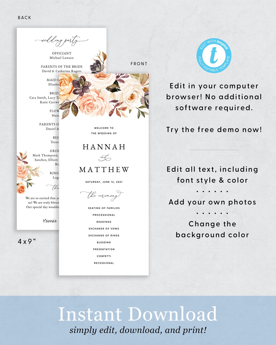 Fall Wedding Ceremony Program Template Autumn Wedding - Etsy