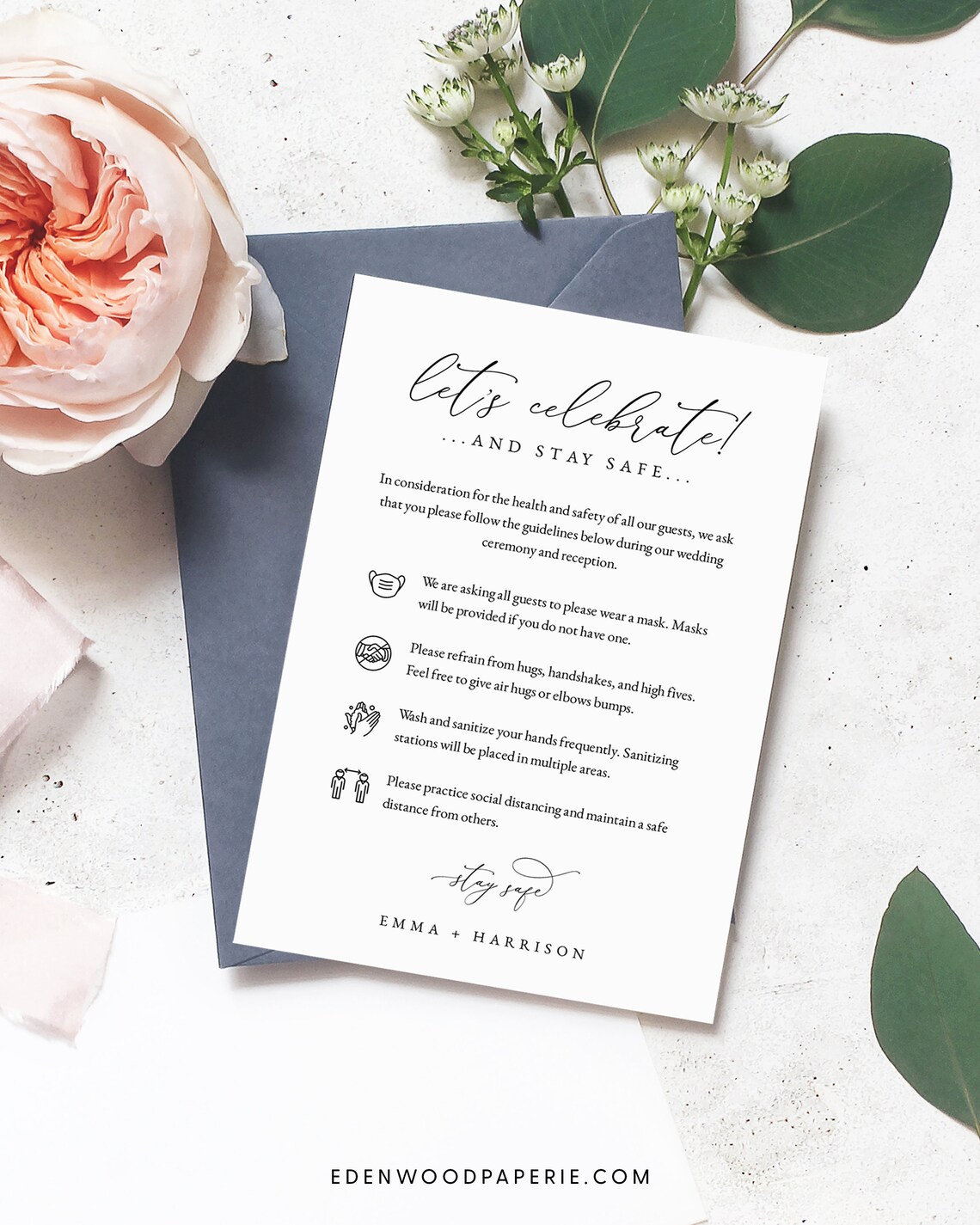 Covid Wedding Stay Safe Card, Wedding Safety Card Insert, Welcome Bag ...