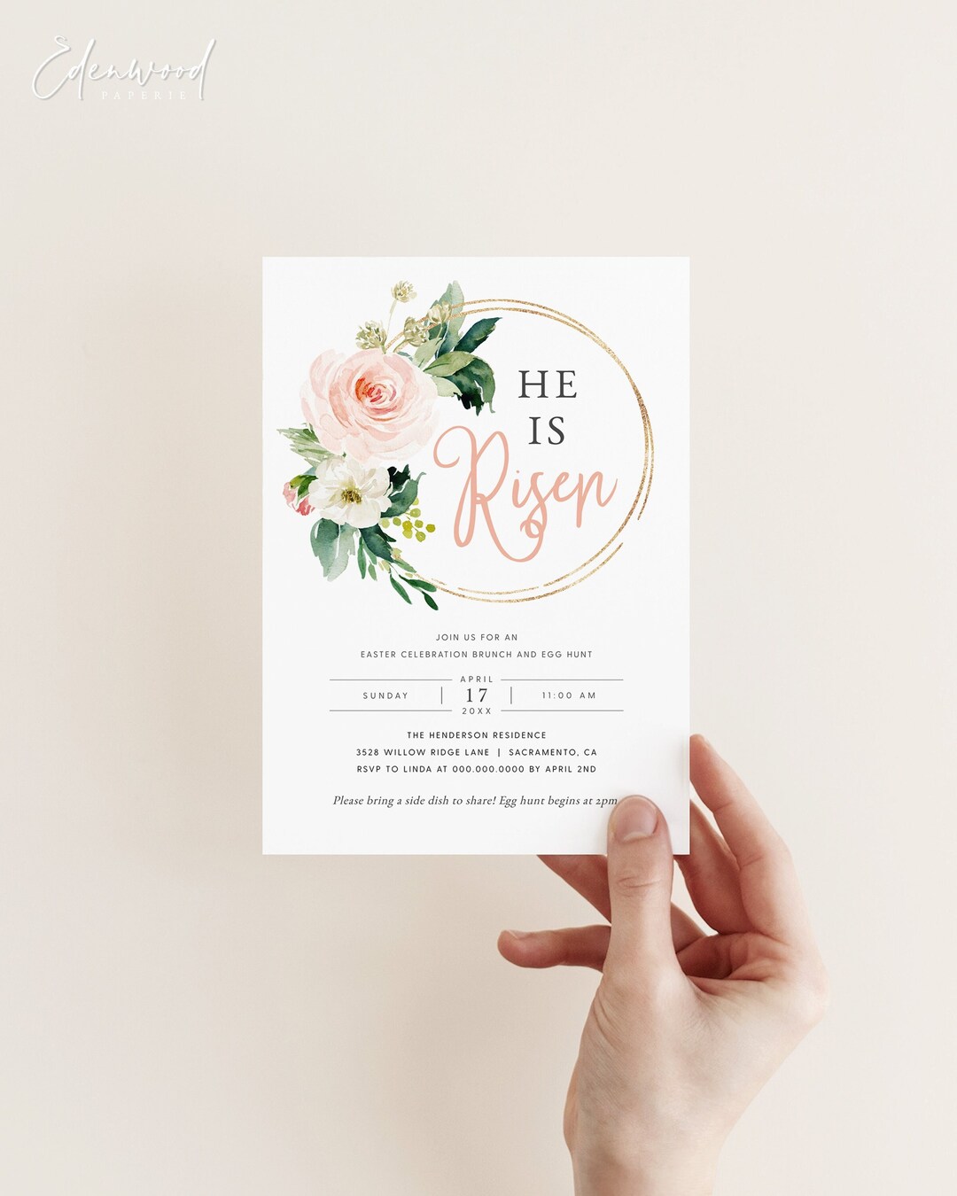 Religious Easter Invitation, Pink Floral Easter Celebration Invitation ...