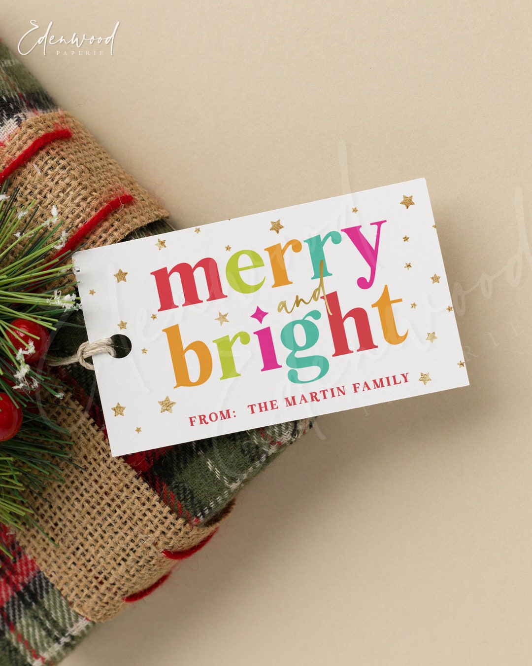 Merry and Bright Christmas Tag, Colorful Merry & Bright Holiday Treat ...