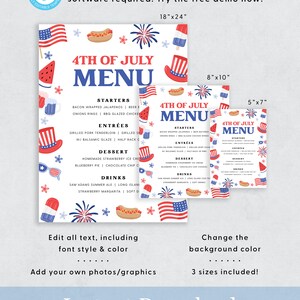 Editable July 4th Menu Template, Patriotic Independence Day Menu Sign ...