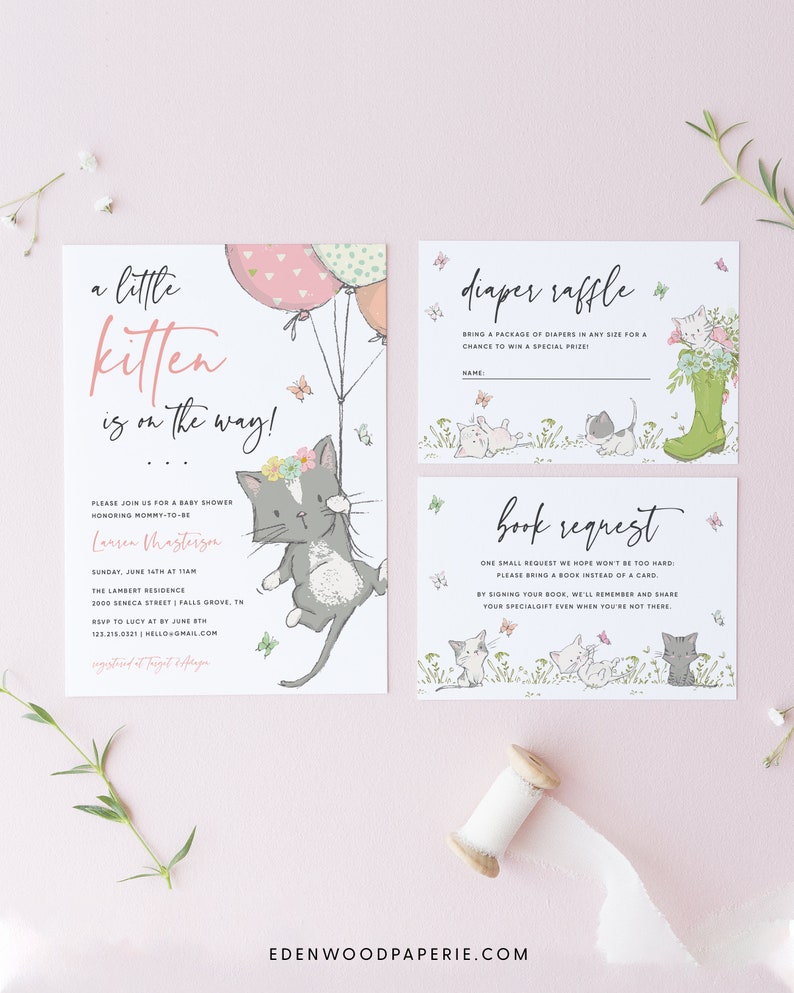 Kitten Baby Shower Invitation Template, Editable Baby Shower Invitation ...