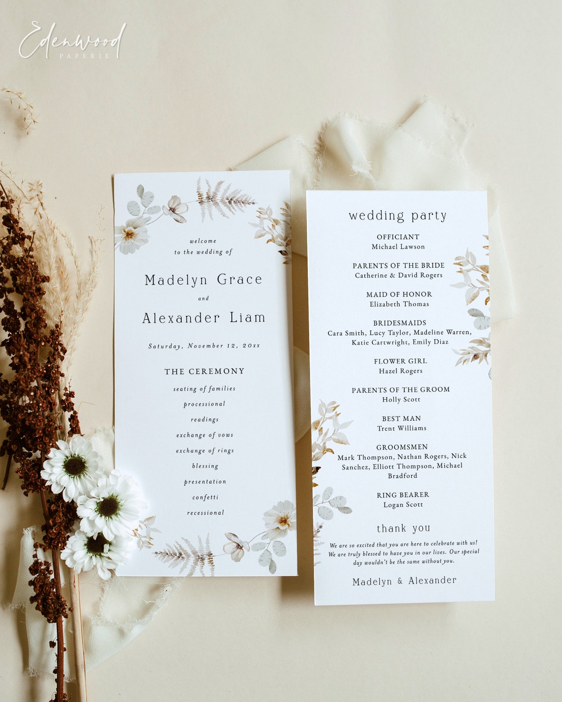 Elegant Wedding Ceremony Program Template Wildflower Wedding - Etsy