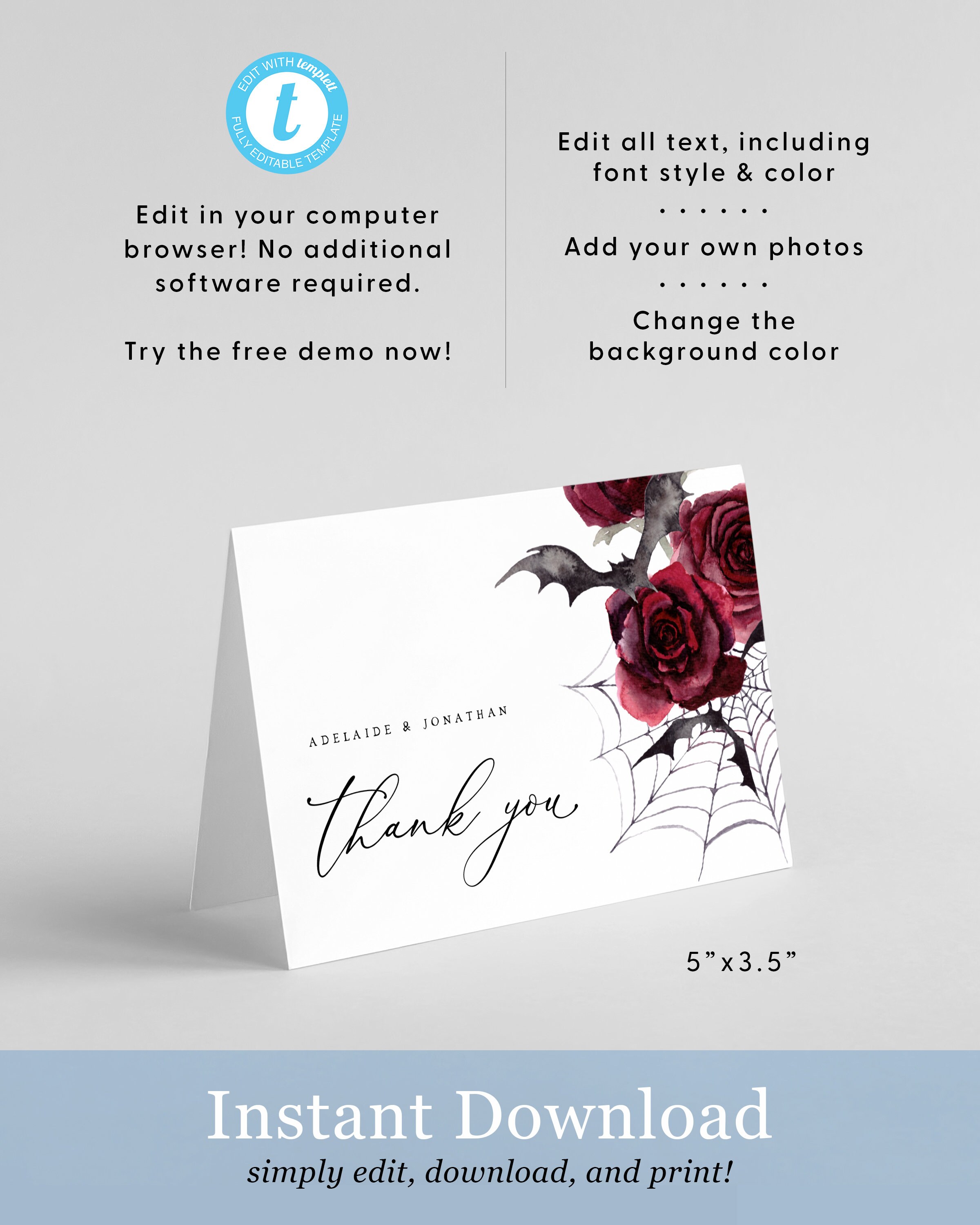 Gothic Wedding Thank You Cards Template Custom Thank You - Etsy