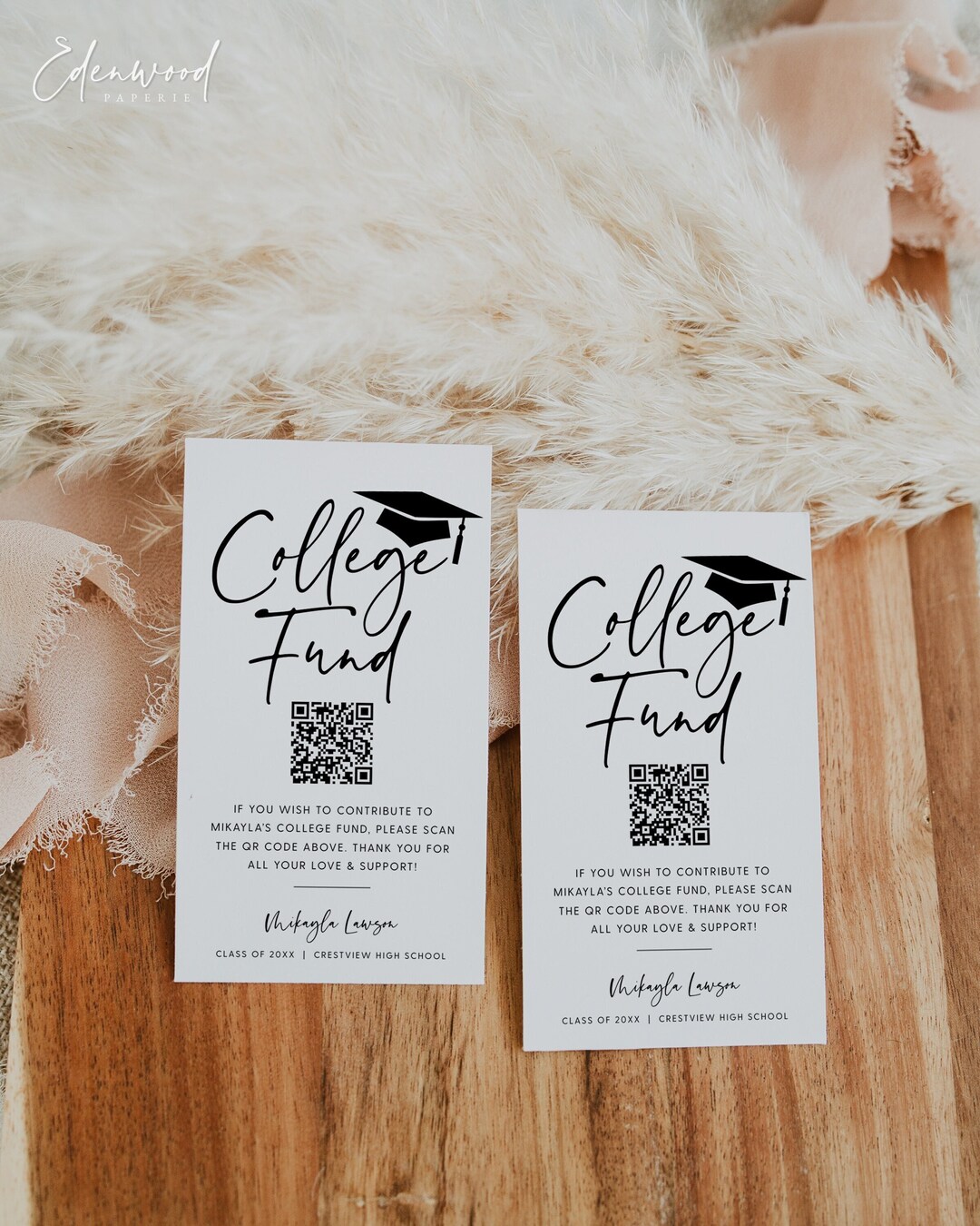 QR Code College Fund Graduation Insert, Printable Graduation College ...