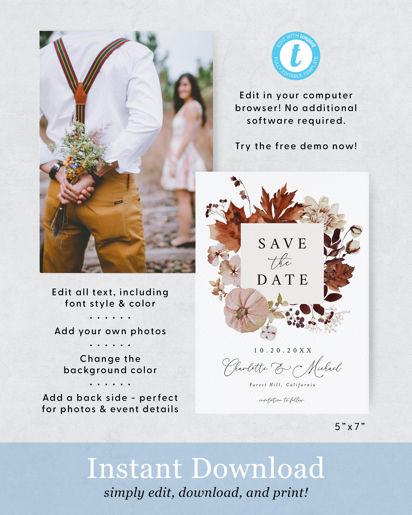 Fall Save the Date Rustic Save the Date Template Printable - Etsy