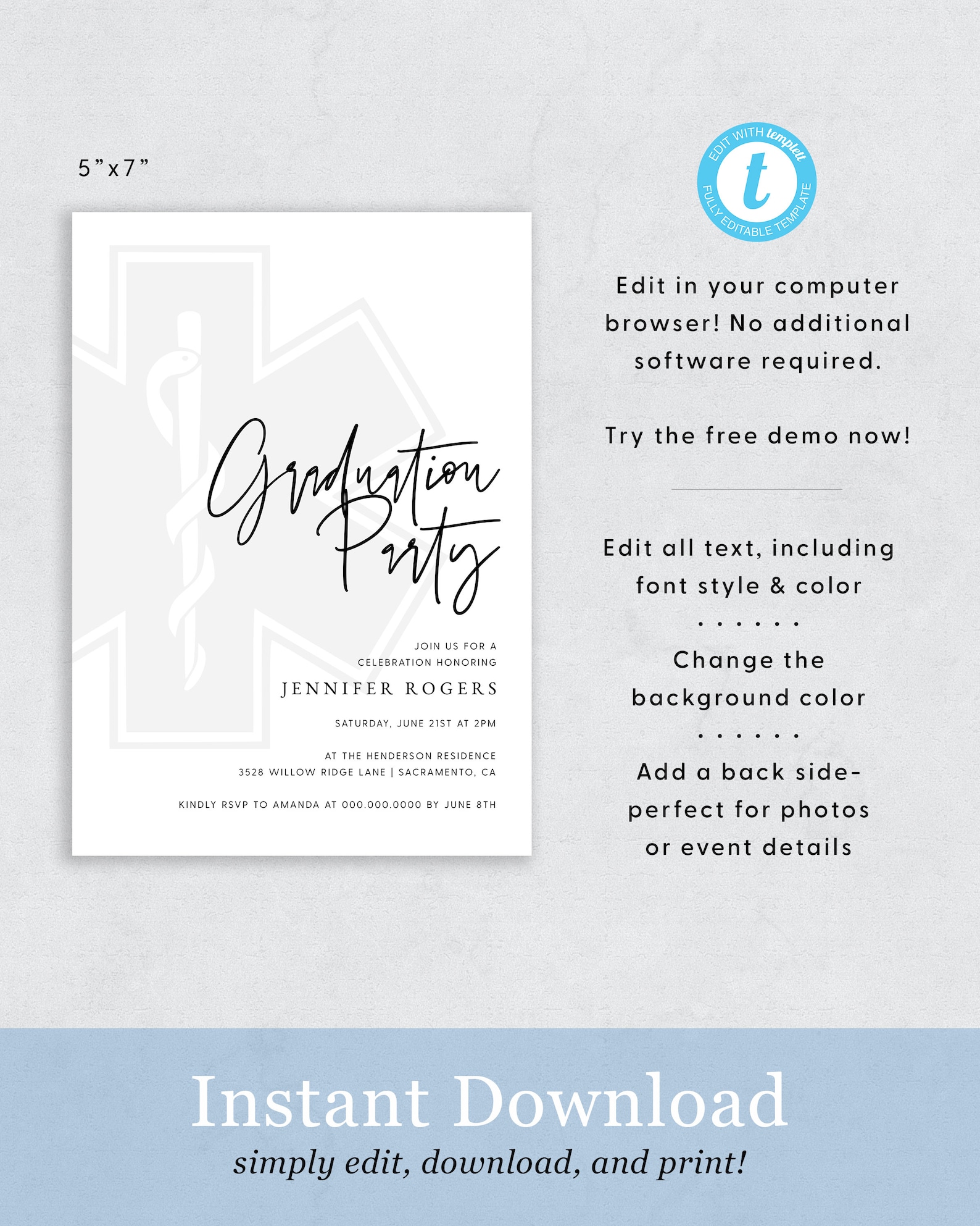 EMS Paramedic Graduation Invitation Template, Printable Graduation ...