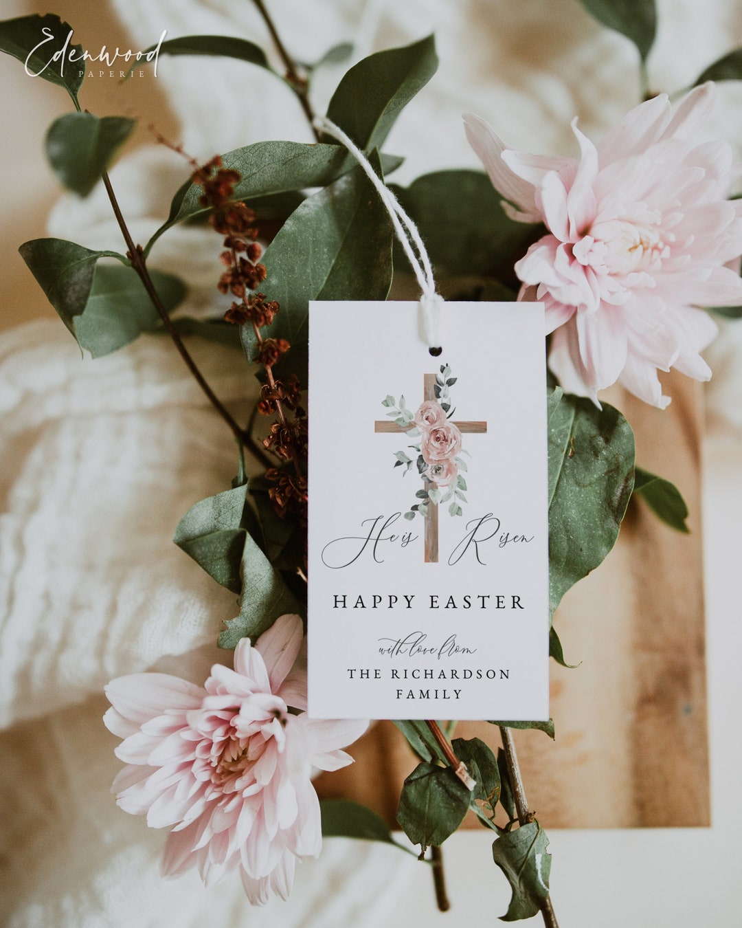 Religious Easter Gift Tag, He is Risen Easter Favor Tag, Printable ...
