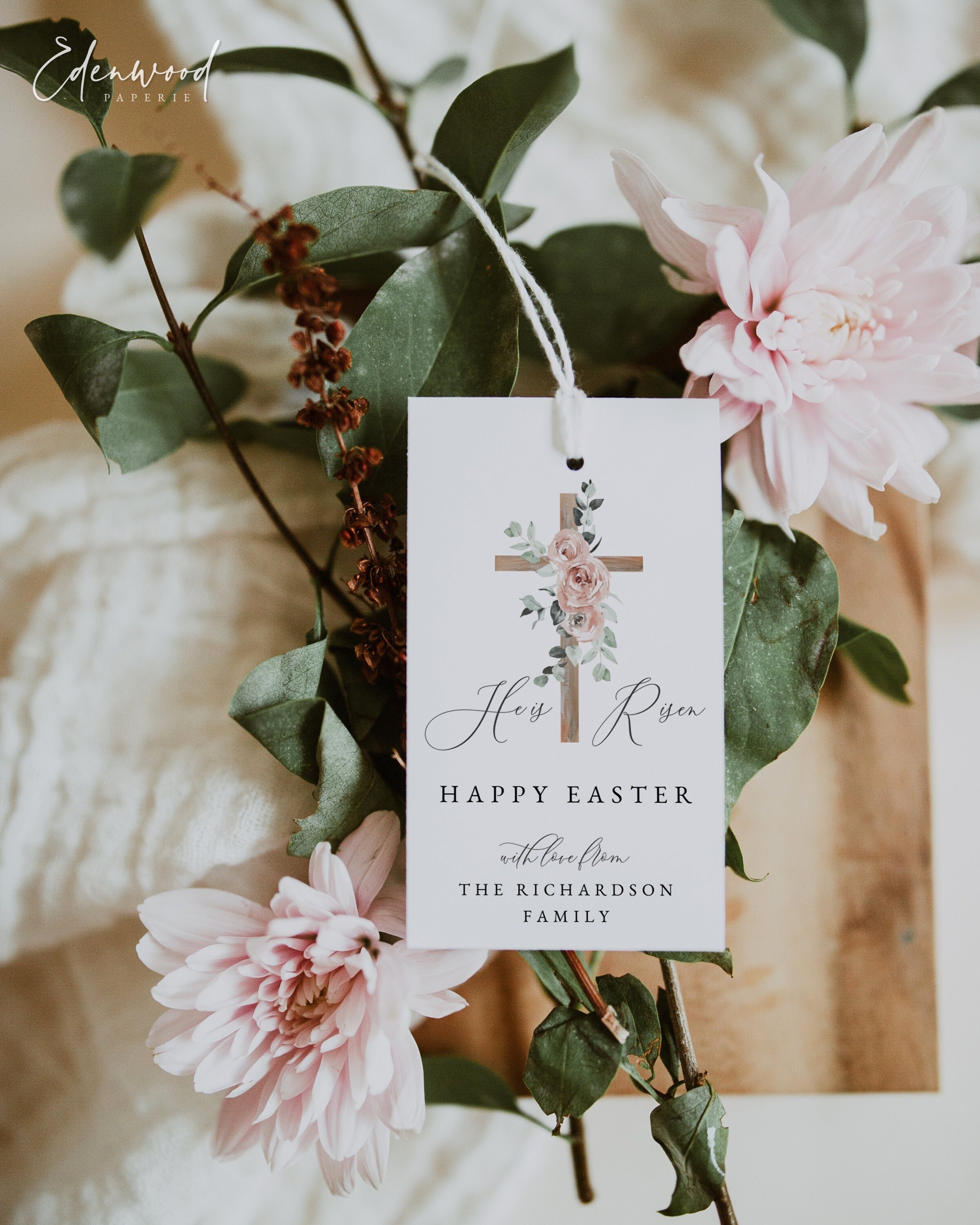 Religious Easter Gift Tag, He is Risen Easter Favor Tag, Printable ...