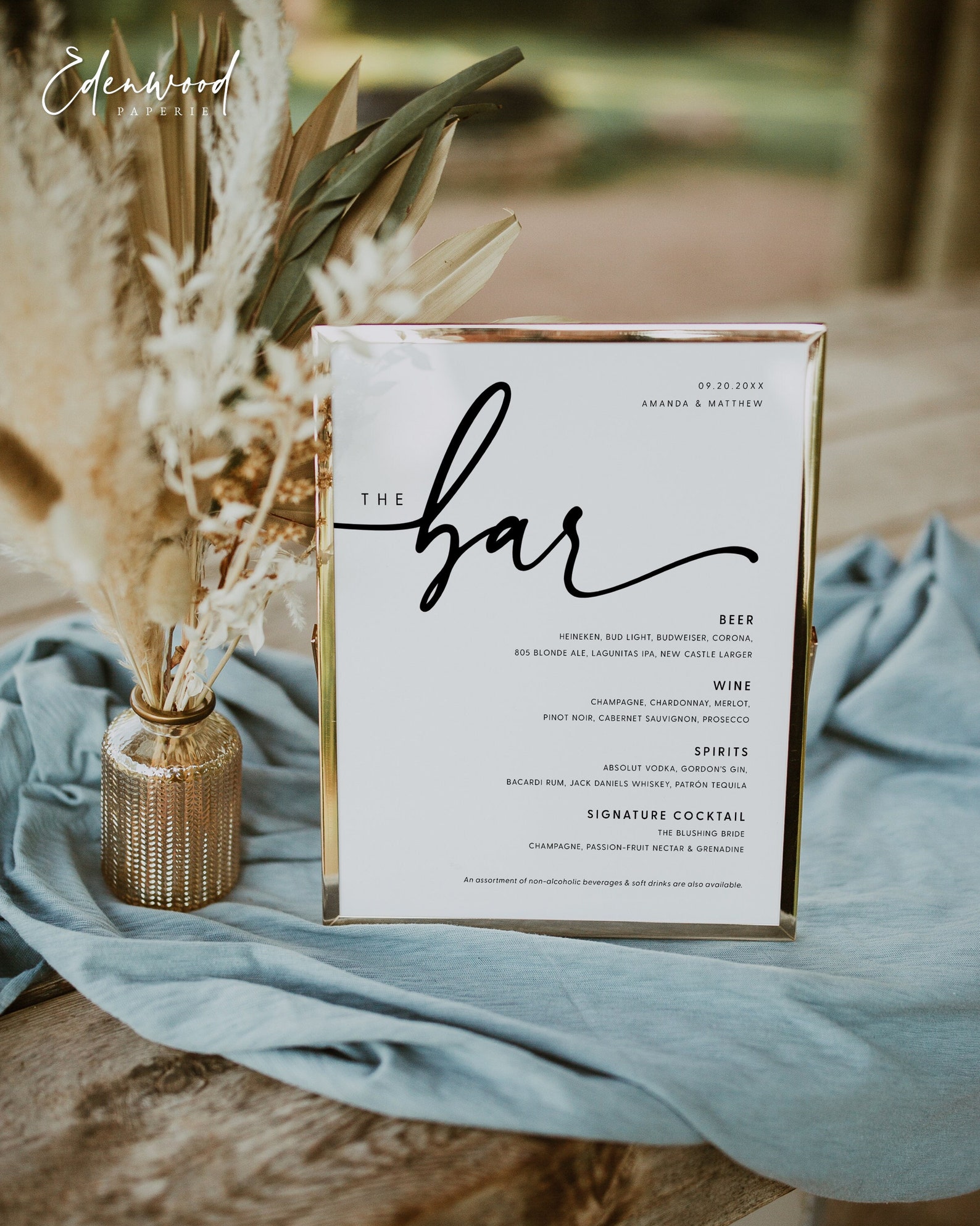 Wedding Bar Menu Printable Bar Sign Template Minimalist - Etsy