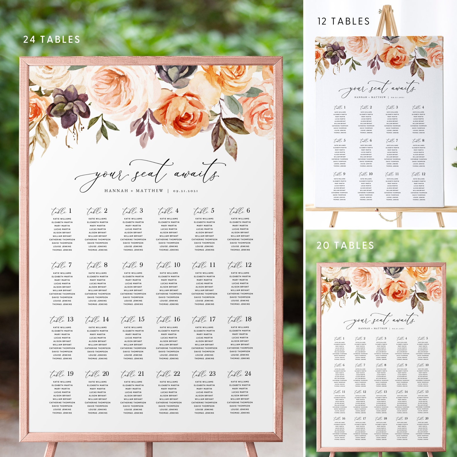Fall Wedding Seating Chart Template 18x24 & - Etsy