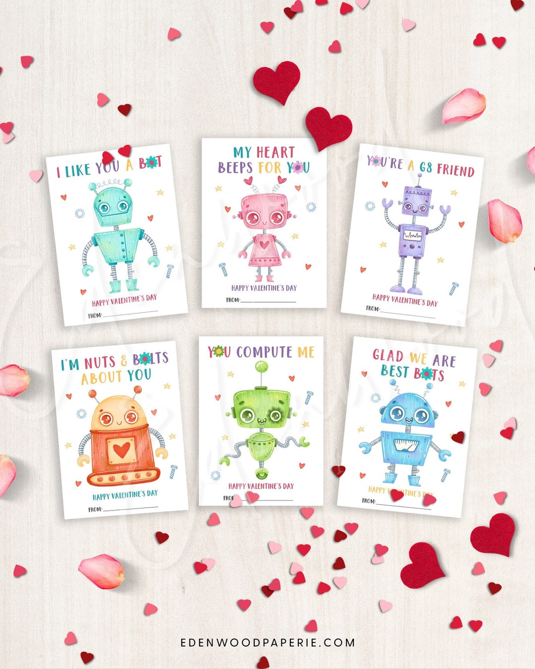 Printable Robot Valentine's Day Cards, Classroom Valentine's Day Cards ...