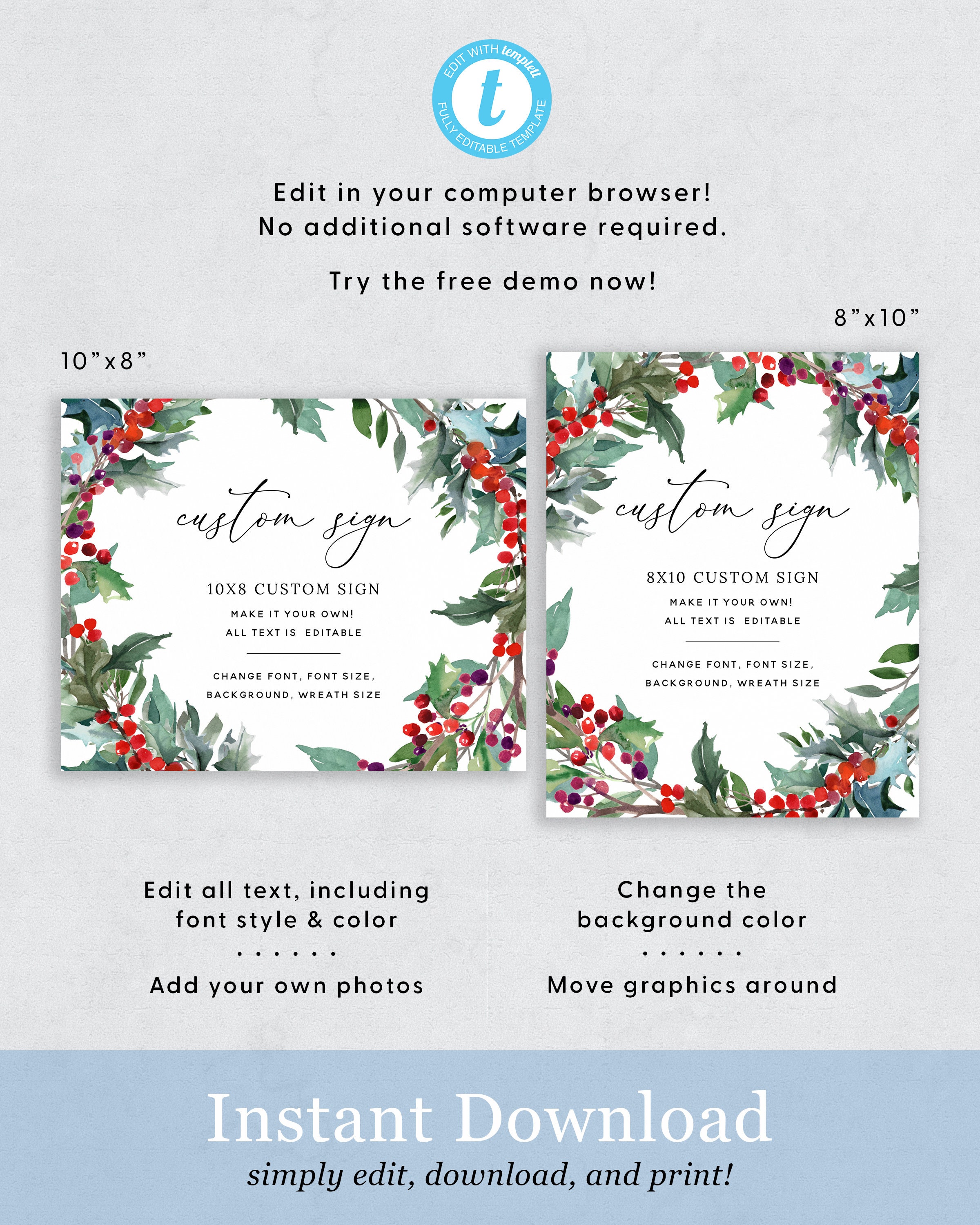 Printable Christmas Sign 8x10 Custom Sign Editable Custom | Etsy