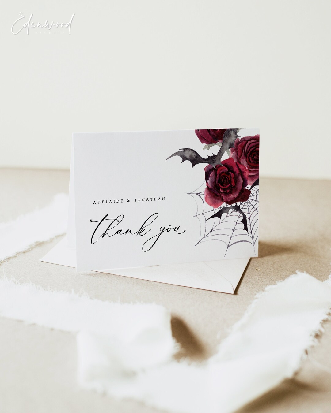 Gothic Wedding Thank You Cards Template, Custom Thank You Notes ...