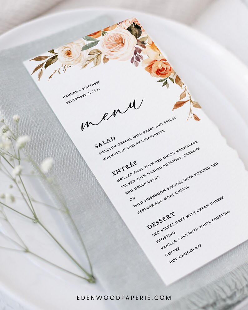 Fall Wedding Menu Template Autumn Wedding Menu Cards - Etsy