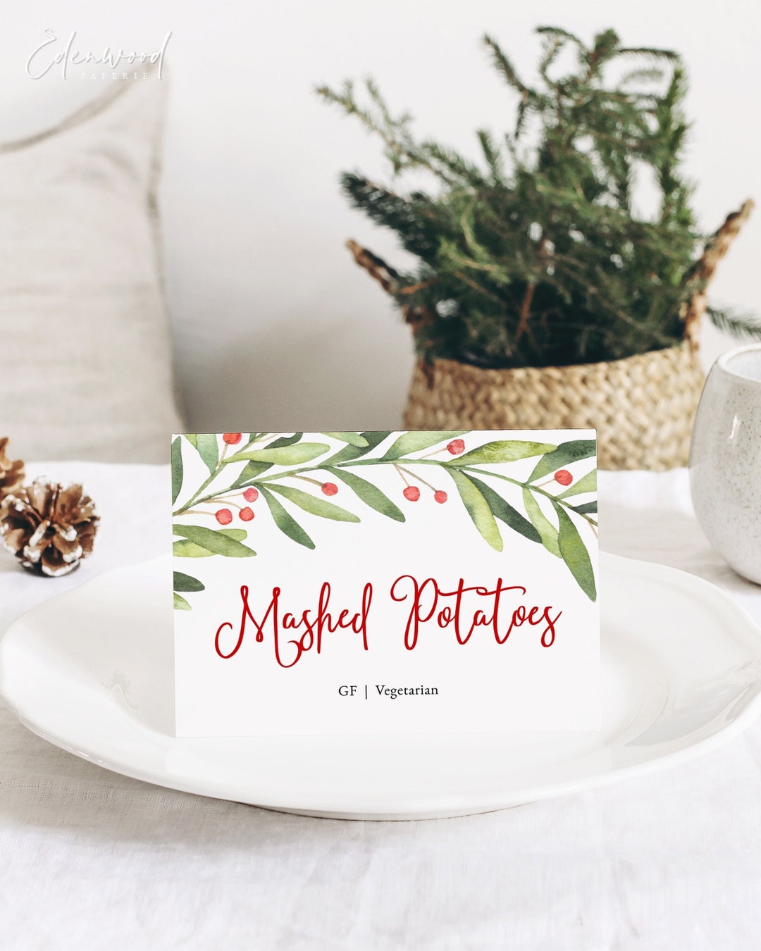 Printable Christmas Buffet Cards, Holiday Food Label Cards, Editable ...