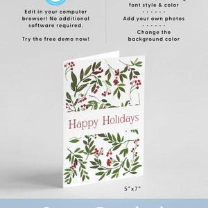 Printable Christmas Cards, Folded Merry Christmas Card Template, 5x7 ...