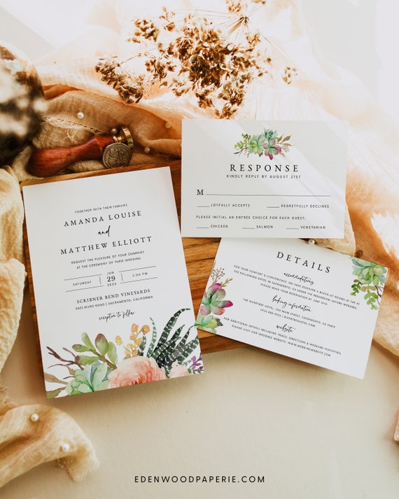 Succulent Rustic Wedding Invitations Templates Succulent Wedding