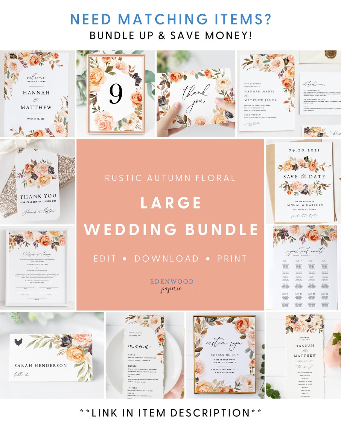 Fall Wedding Ceremony Program Template Autumn Wedding | Etsy